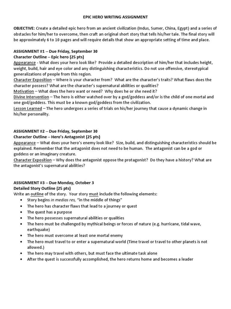 Epic Hero Writing Assignment | Download Free PDF | Hero | Quest
