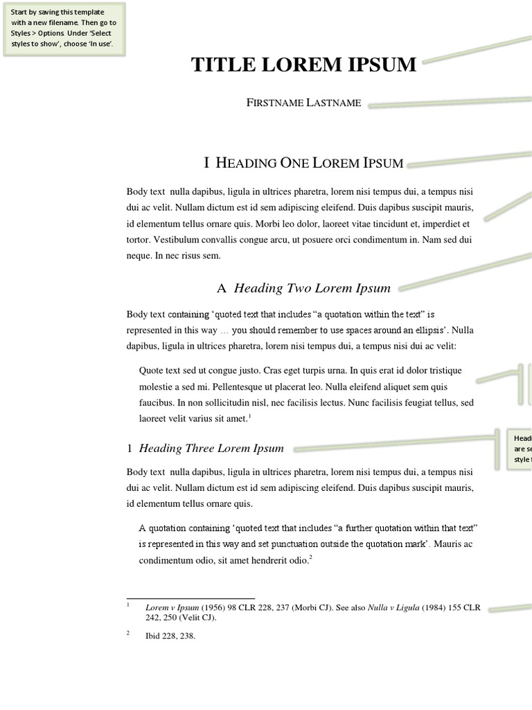 AGLC Format Template for Legal Assignments | Notation | Orthography