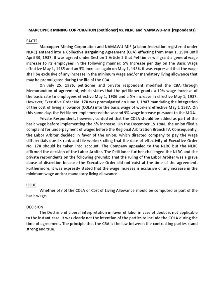 1 Marcopper Mining Corporation | PDF | Wage | Arbitration