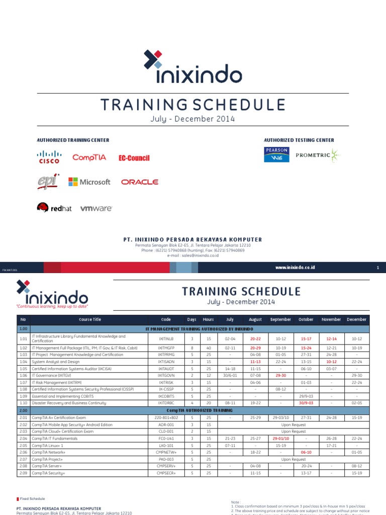 Inixindo Training Schedule 2014 | PDF | Cisco Certifications | Information Technology