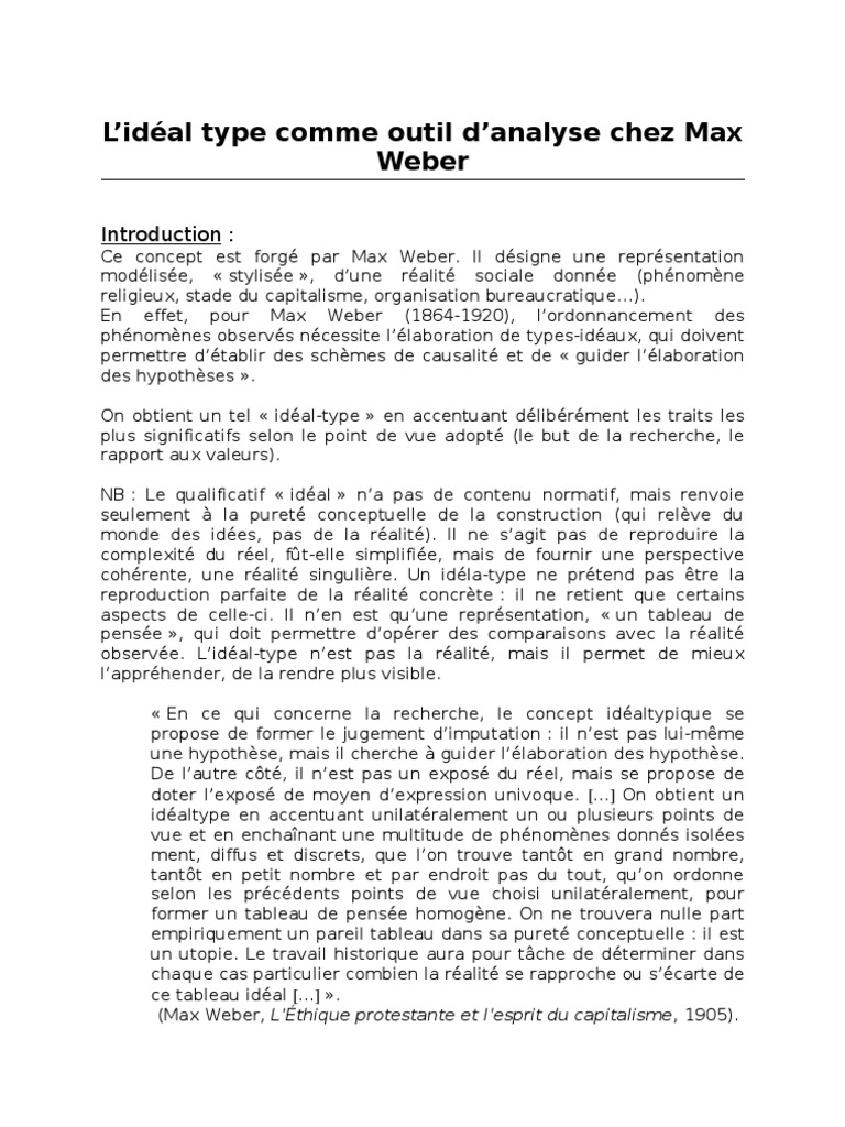 Fiche - L’idéal type comme outil d’analyse chez Max Weber | Max Weber ...
