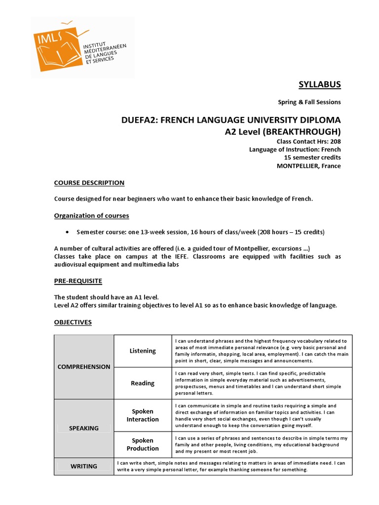 A2 French Language PDF | Vocabulary | Academic Term