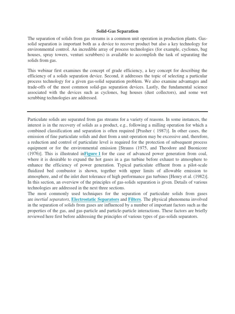 Solid-Gas Separation | PDF | Gases | Filtration