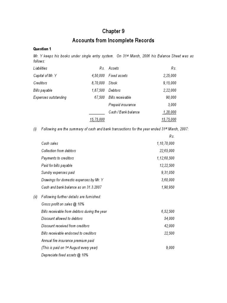 Incomplete Records Example | Debits And Credits | Expense
