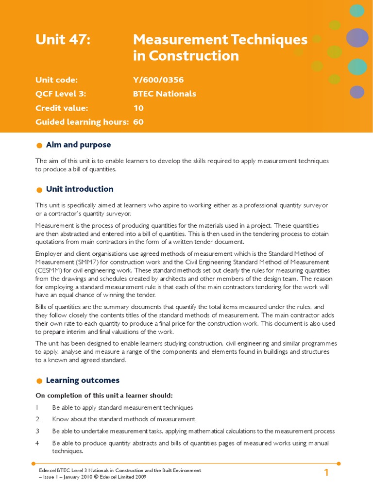 Unit 47 Measurement Techniques in Construction | PDF | Educational ...