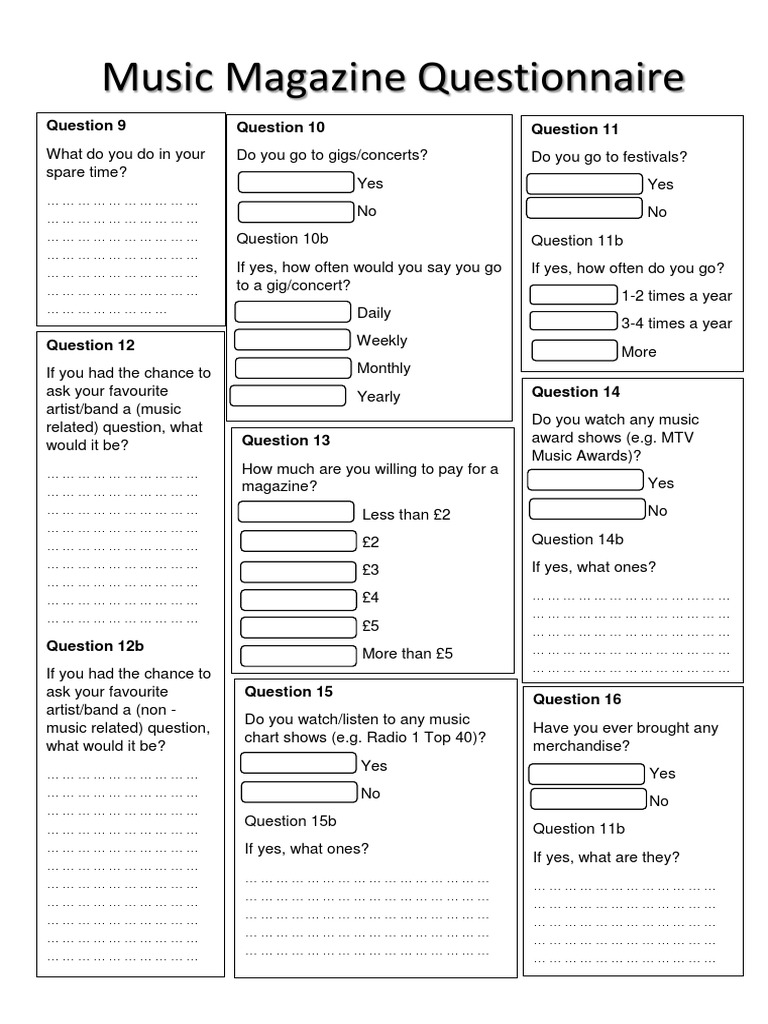 Magazine Questionnaire | PDF | Entertainment | Mass Media