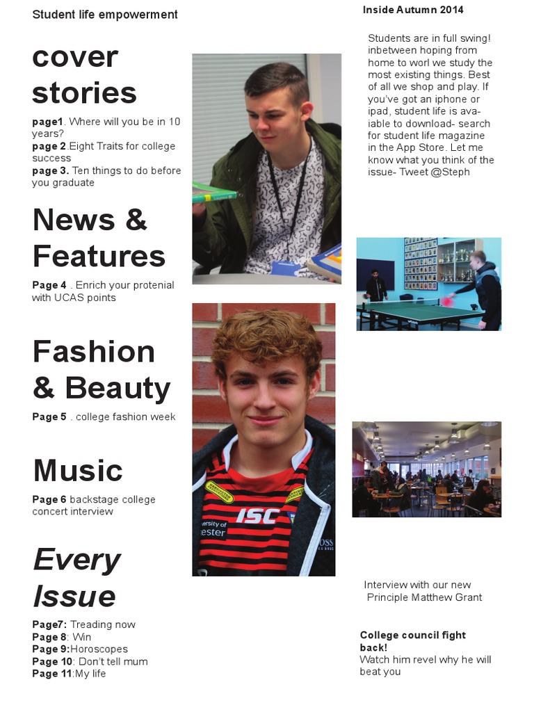 Student Life Magazine Contents Page | PDF | Lifestyle