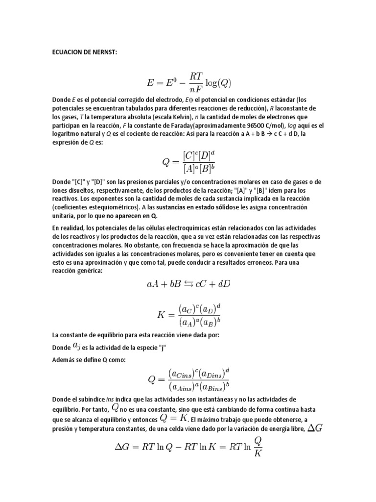 Ecuacion de Nernst | PDF | Química | Química Física