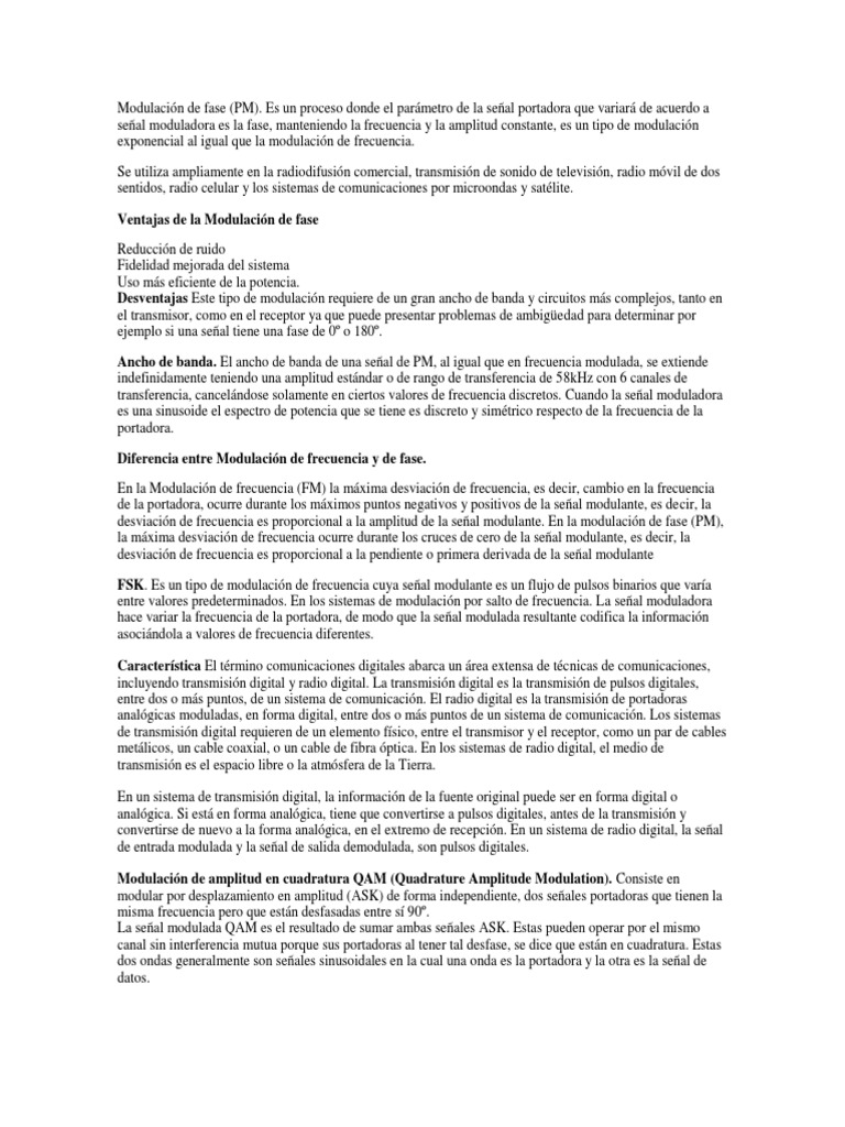 Modulación de Fase PM | PDF | Modulación de frecuencia | Modulación
