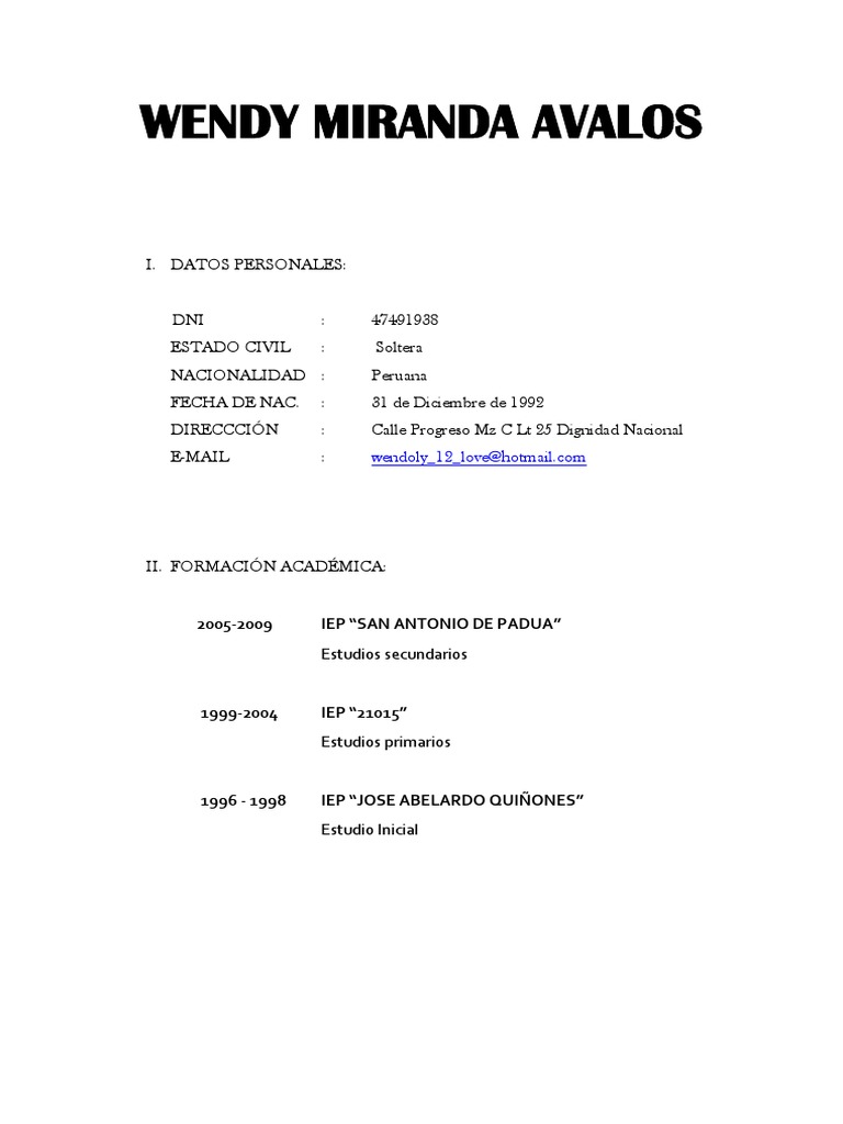 Curriculum Vitae WENDY | PDF