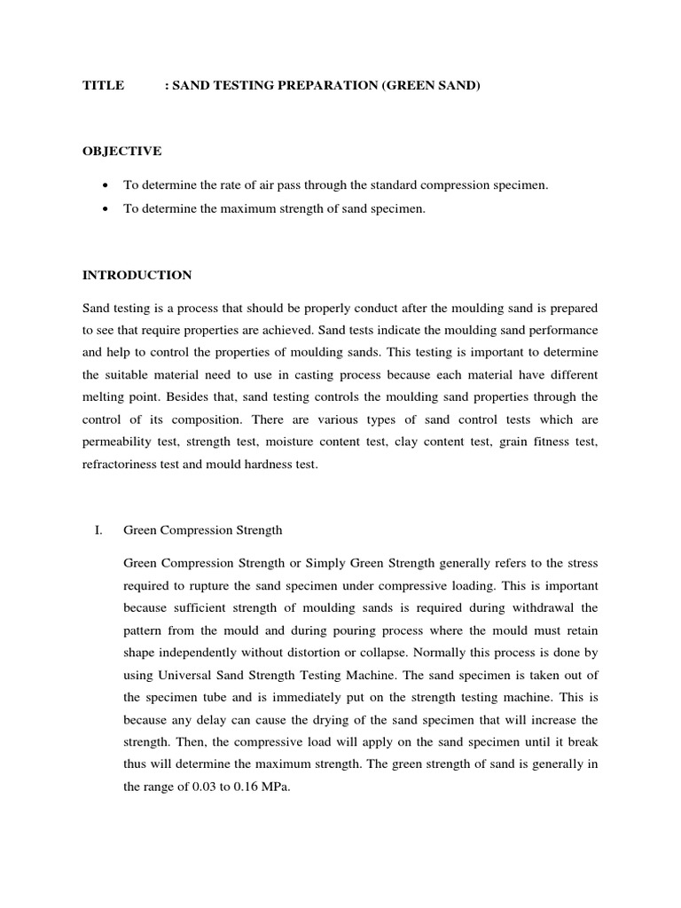 Green Sand Testing for Strength and Permeability | PDF | Sand ...