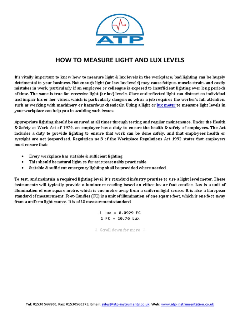 Measuring Lux Levels in Workplaces | PDF