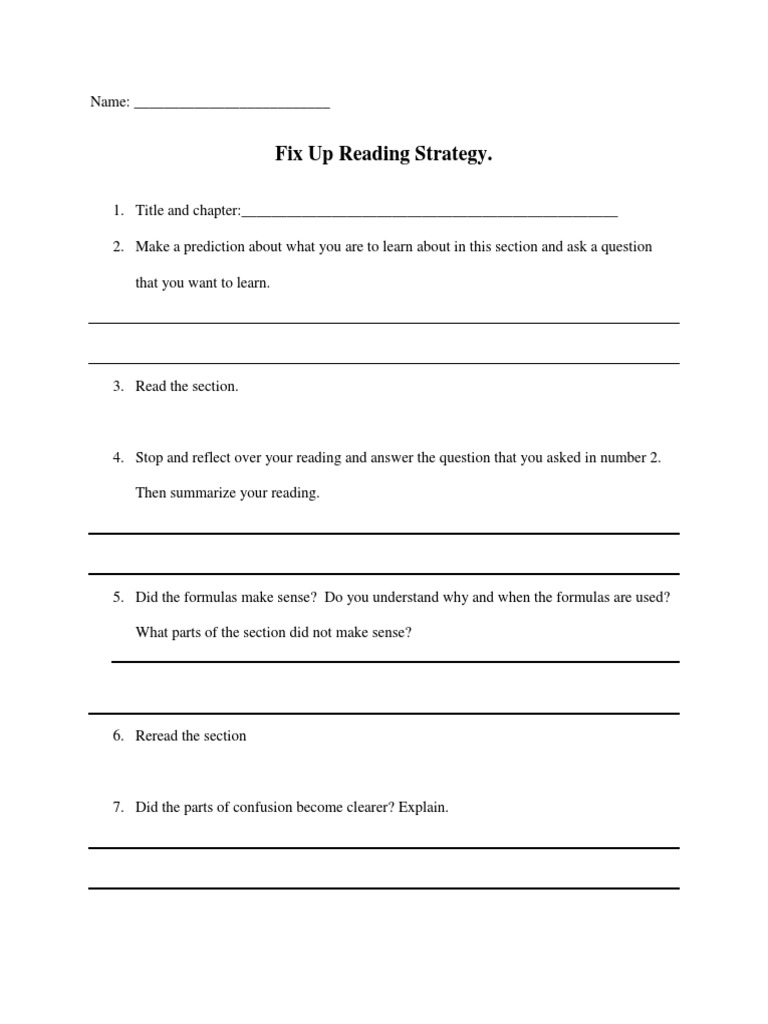 Fix Up Reading Strategy | PDF