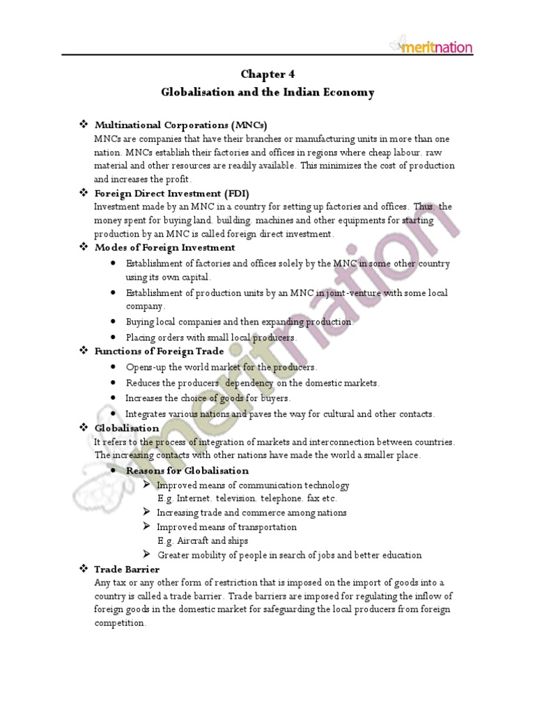Globalisation and The Indian Economy | PDF | Multinational Corporation | Globalization