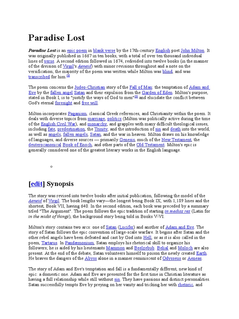 Paradise Lost of John Milton | PDF | Paradise Lost | Adam And Eve