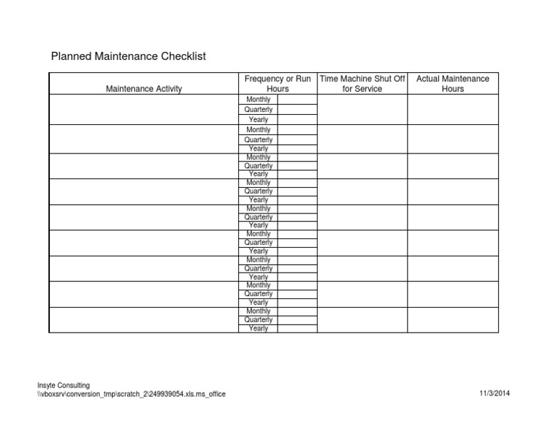 Planned Maintenance Checklist | PDF