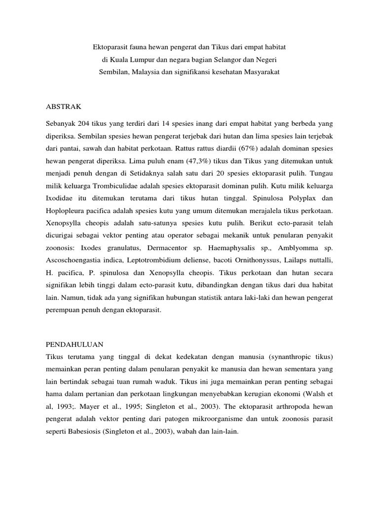 Ektoparasit Fauna Hewan Pengerat Dan Tikus Dari Empat Habitat | PDF ...