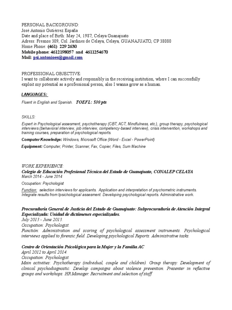 CV English - Odt | PDF | Office Equipment | Positive Psychology