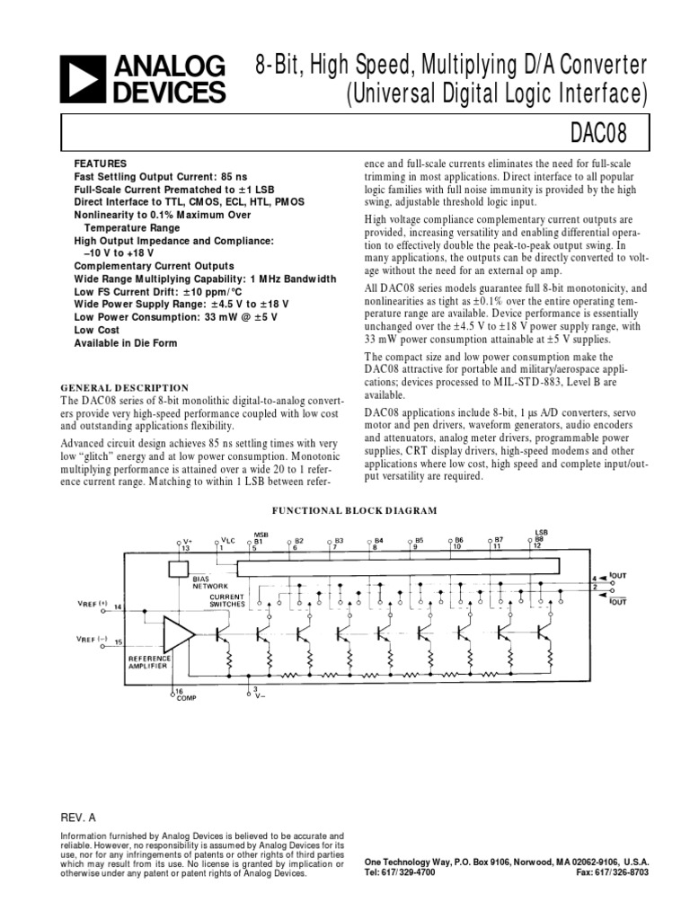 DAC0808 Datasheet | PDF | Amplifier | Capacitor