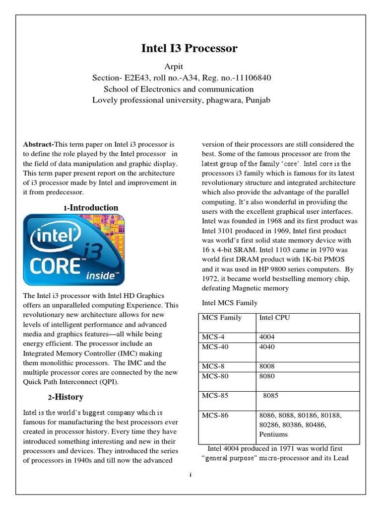 Intel I3 Processor Pdf Multi Core Processor Central Processing Unit
