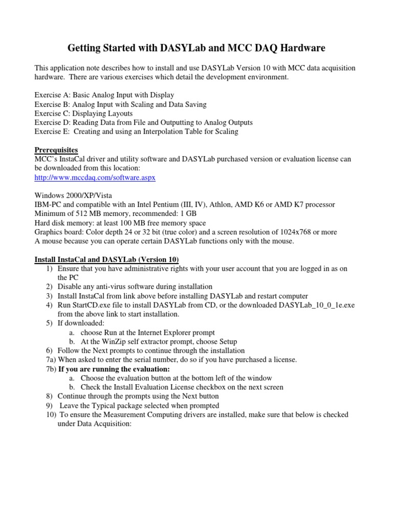 Getting Started Wtih MCC Hardware and DASYLab10 | PDF | Analog To ...