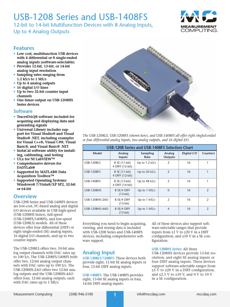 USB 1208 Series 1408FS Data | PDF | Analog To Digital Converter ...