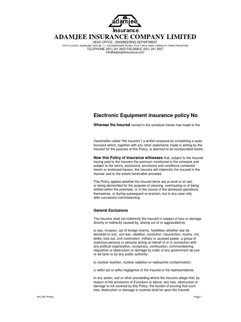 EEI Policy | PDF | Indemnity | Insurance