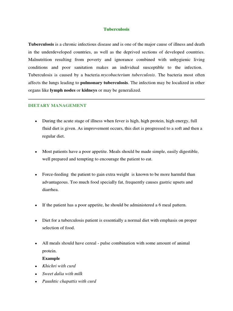 Diet Plan for Tuberculosis Patients | PDF | Tuberculosis | Infection