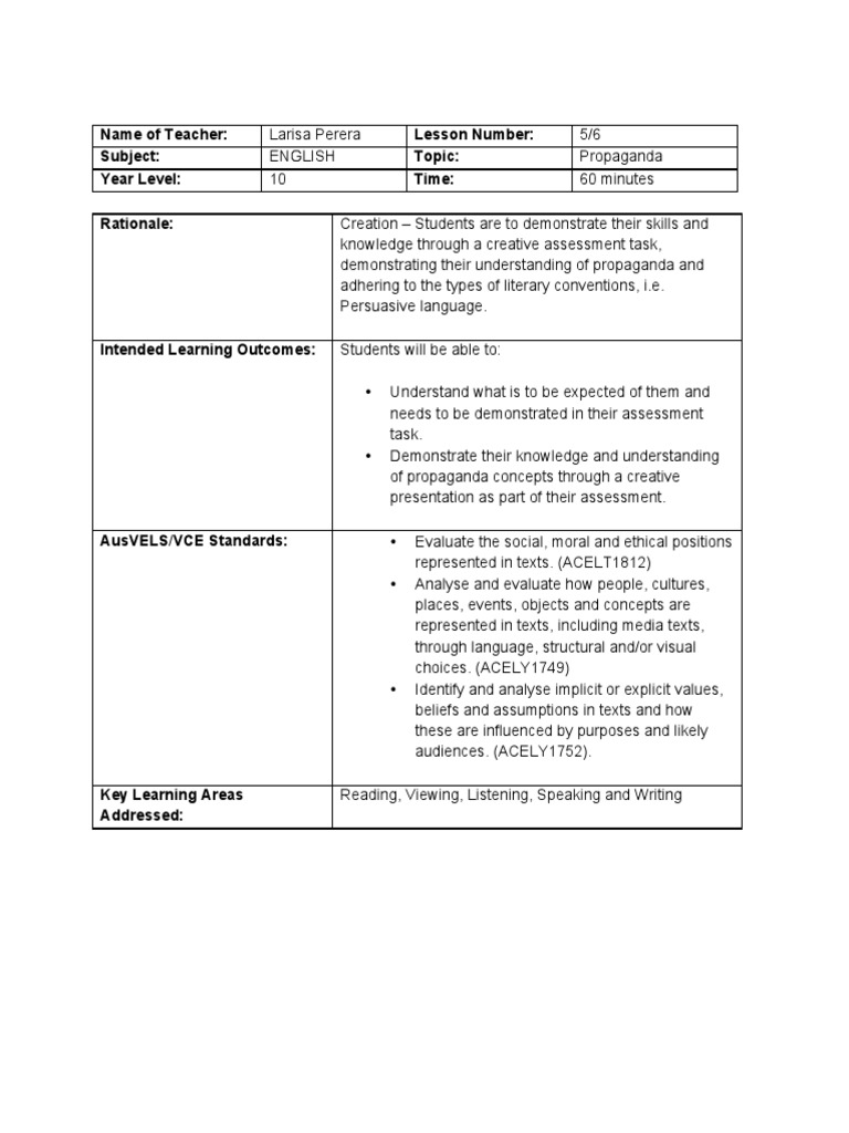 Propaganda Assessment Task Overview | PDF | Educational Assessment ...