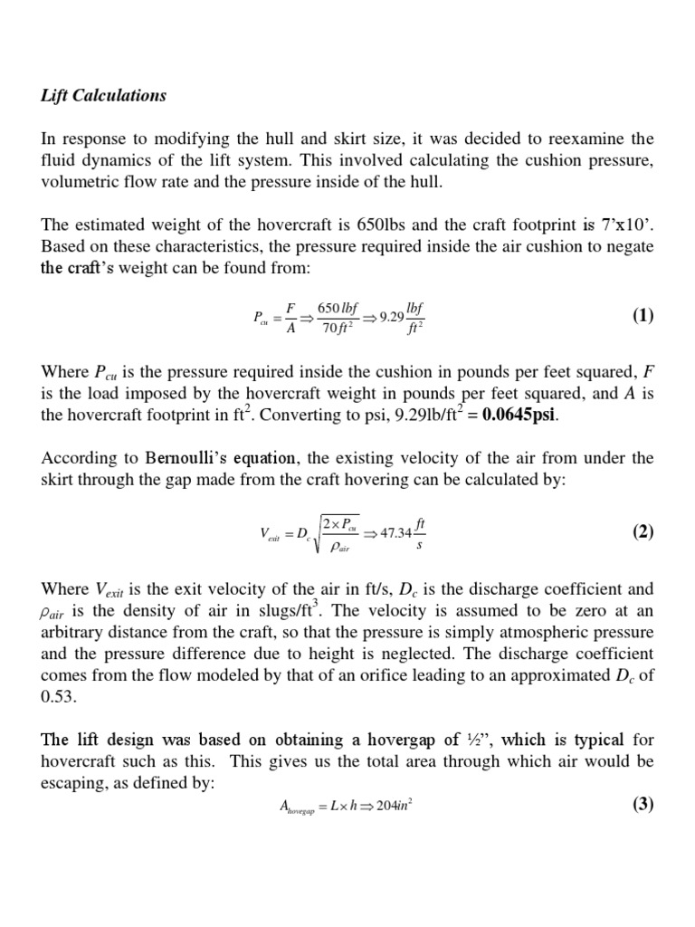Lift Calculations: FT LBF FT LBF A F P | PDF