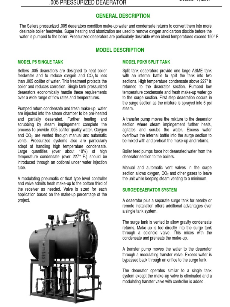 Pressurized Deaerator Specifications | Boiler | Hvac