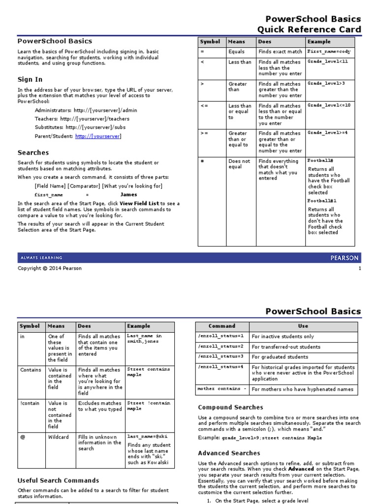 PowerSchool Basics Quick Reference Card | PDF | Hypertext Transfer Protocol | Tab (Gui)