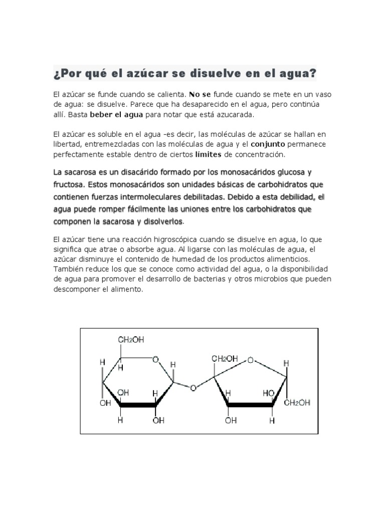 Por Qué El Azúcar Se Disuelve en El Agua | PDF | Sacarosa | Carbohidratos