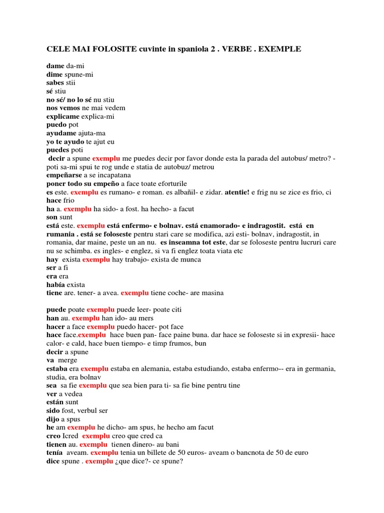 Cele Mai Utilizate Verbe in Limba Spaniola | PDF