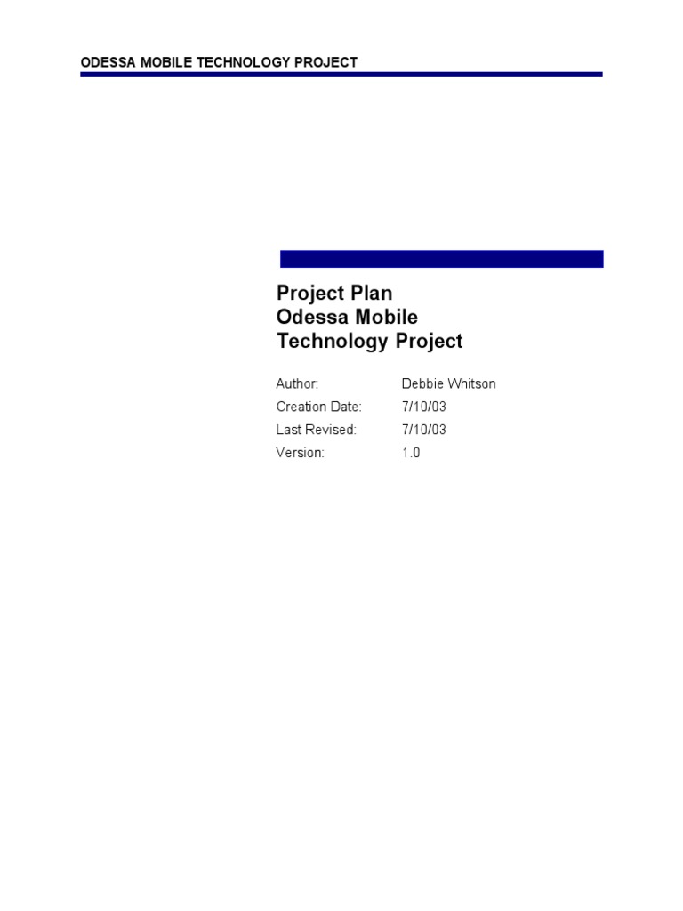 Project Plan Odessa Mobile Technology Project | PDF | Project ...
