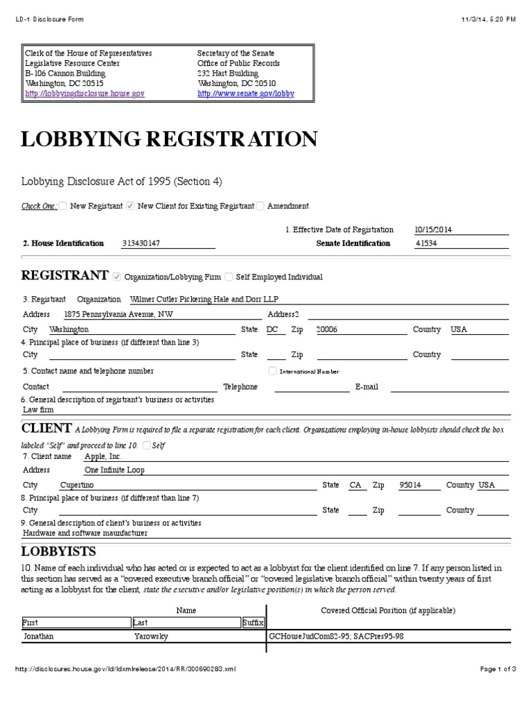 LD-1 Disclosure Form | PDF | Lobbying In The United States | Social ...
