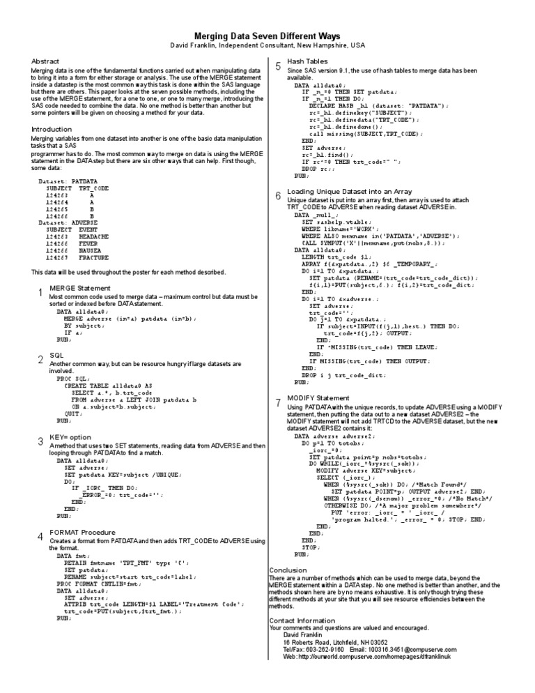 SAS Data Merging Techniques Guide | PDF | Sas (Software) | Array Data ...