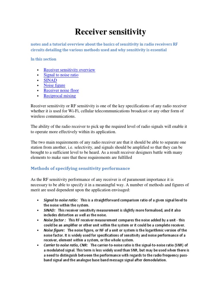 Receiver Sensitivity | Receiver (Radio) | Signal To Noise Ratio