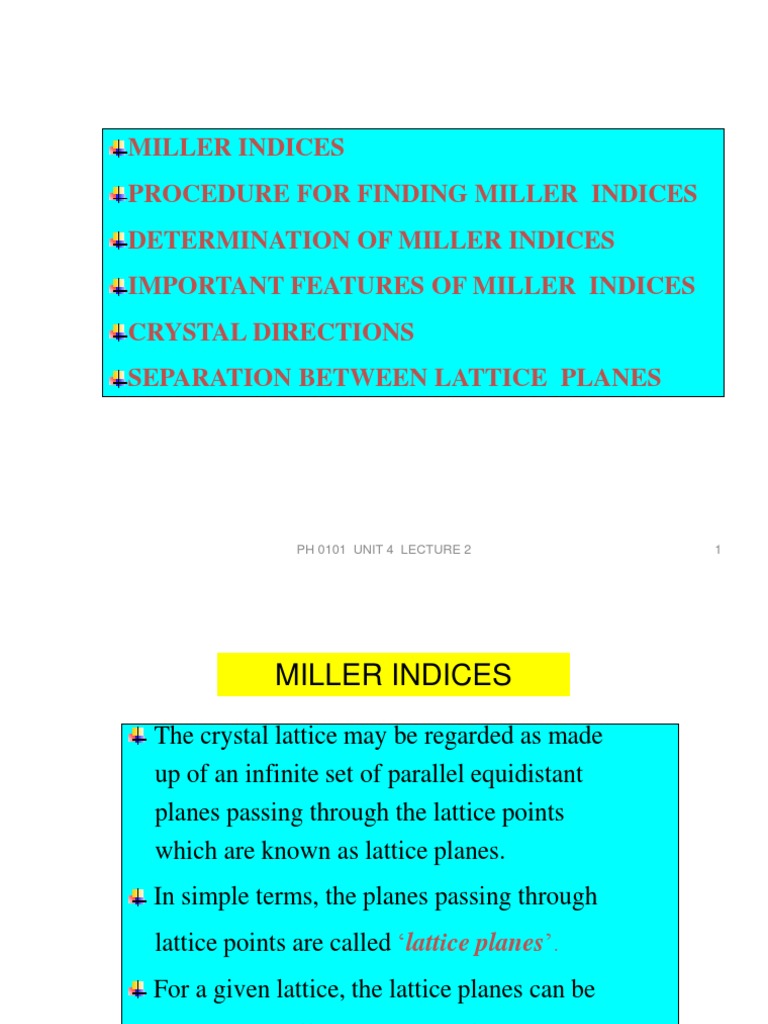 Miller Indices | PDF | Crystal Structure | Cartesian Coordinate System
