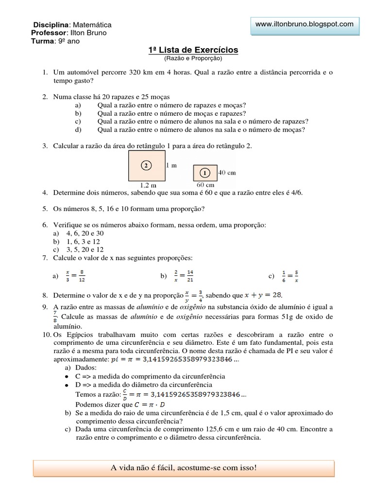 Exercicios De Proporcao 7 Ano