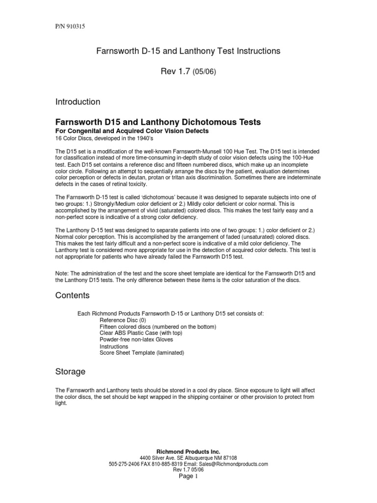Farnsworth & Lanthony Test Guide | PDF | Color | Optics