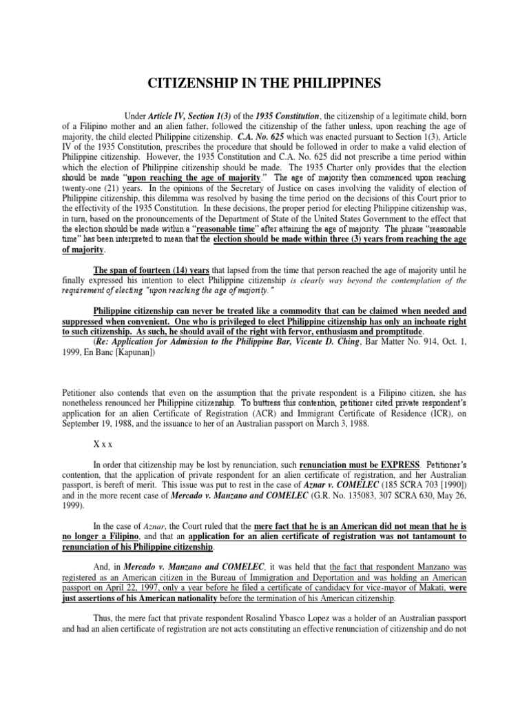 Citizenship in The Philippines | PDF | Naturalization | Citizenship