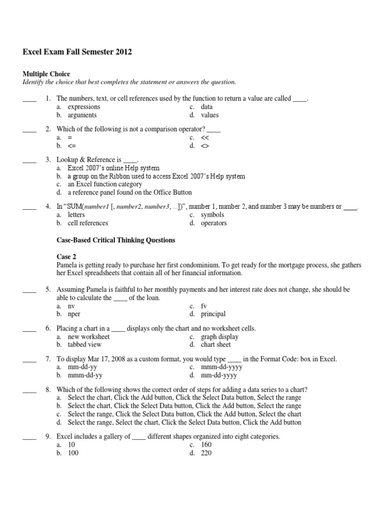 Excel Exam Fall 2012 | Download Free PDF | Hyperlink | Microsoft Excel