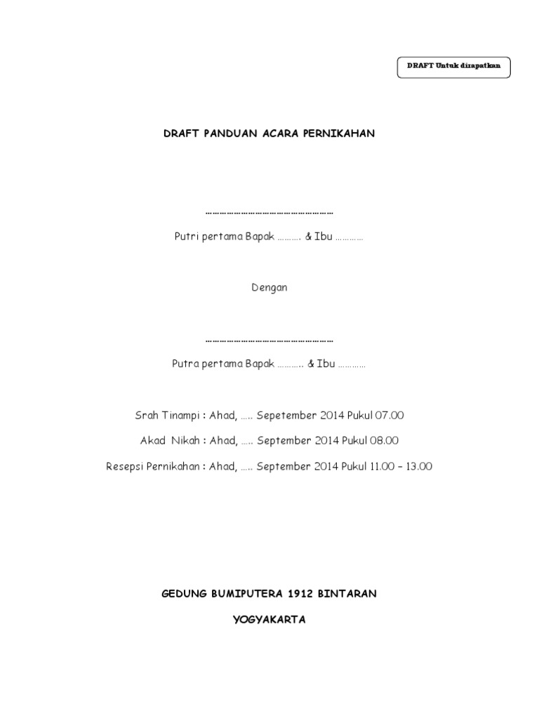 Contoh Susunan Panitia Acara Pernikahan Di Gedung - Lampu Siswa
