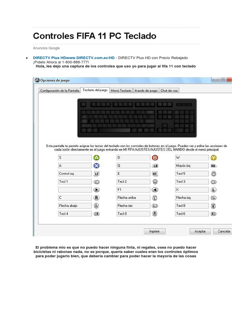 Controles de FIFA 11 en Teclado | PDF