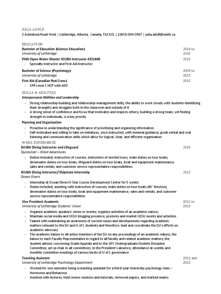 Julia Adolf's Professional Profile | PDF | Diving | Further Education