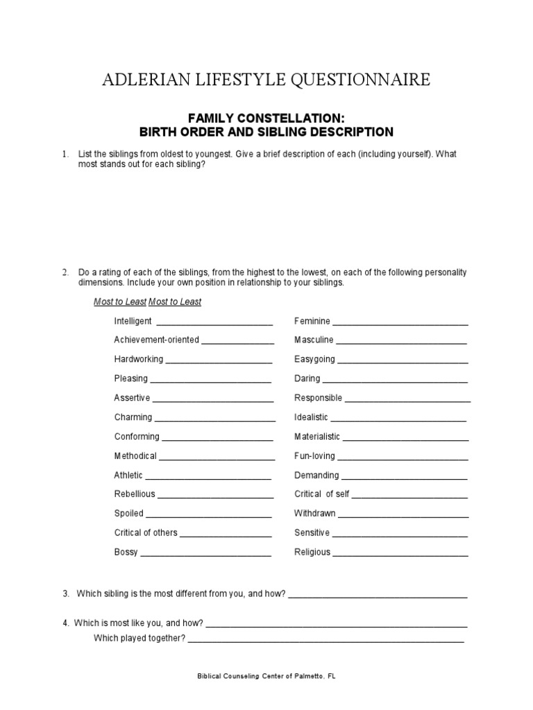 Adlerian Lifestyle Questionnaire | PDF | Father | Mother