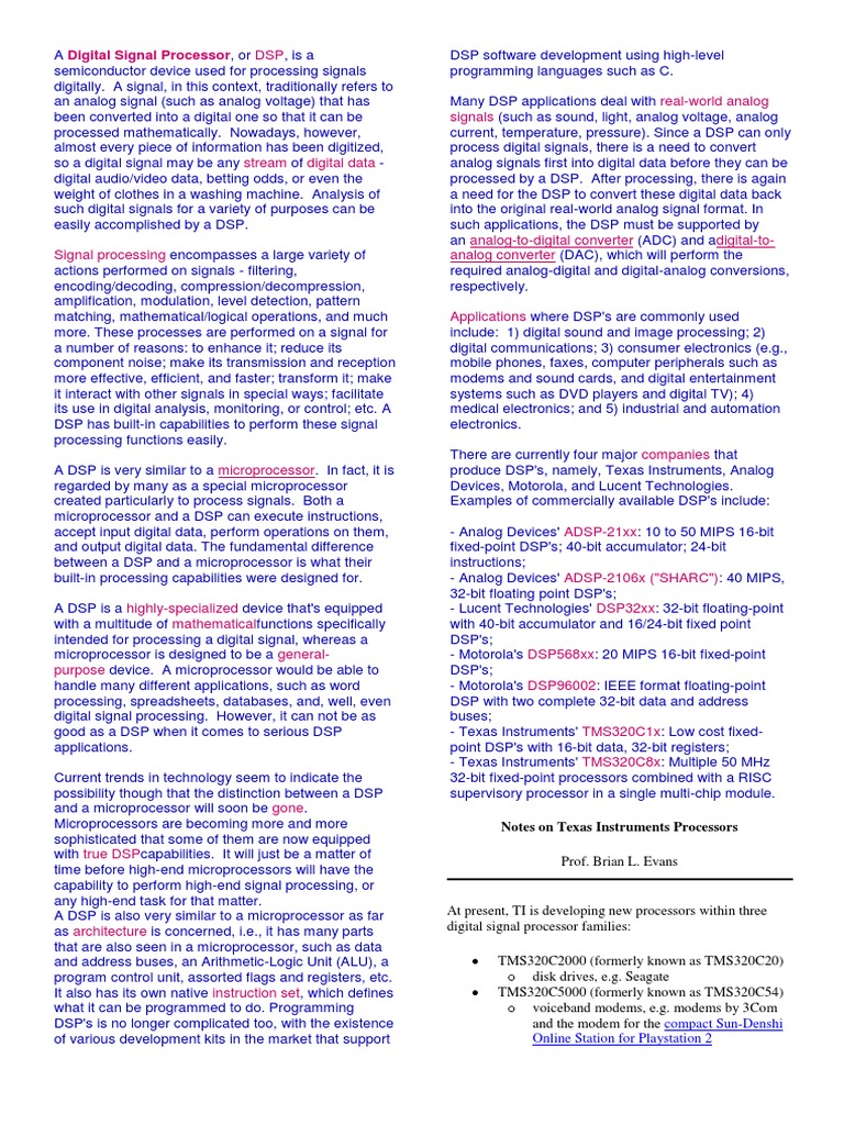DSP Notes | PDF | Digital Signal Processor | Mips Instruction Set