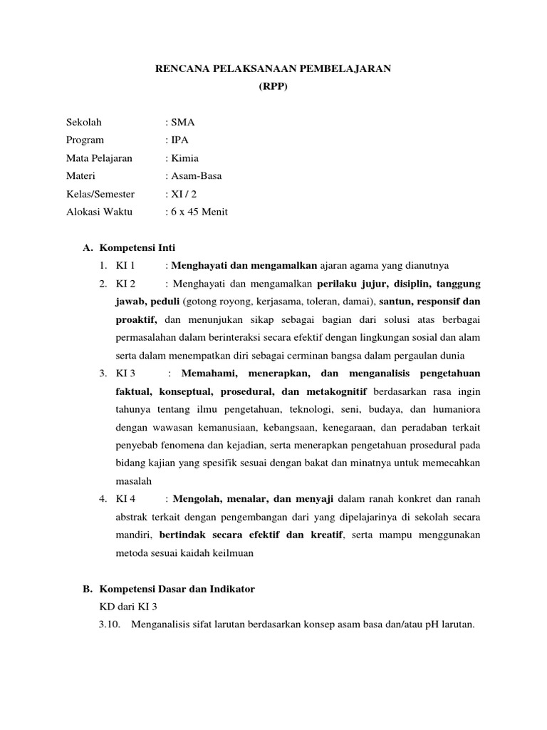 RPP Asam Dan Basa PDF | PDF