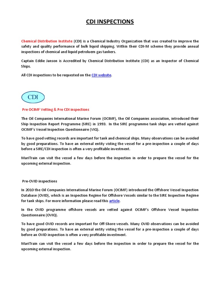 Cdi Inspections | PDF | Shipping | Water Transport